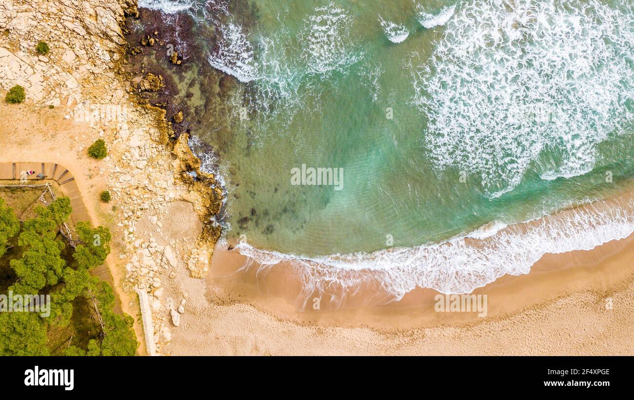 Aerial view of a beach in l'Escala in Catalonia, Spain Stock Photo - Alamy