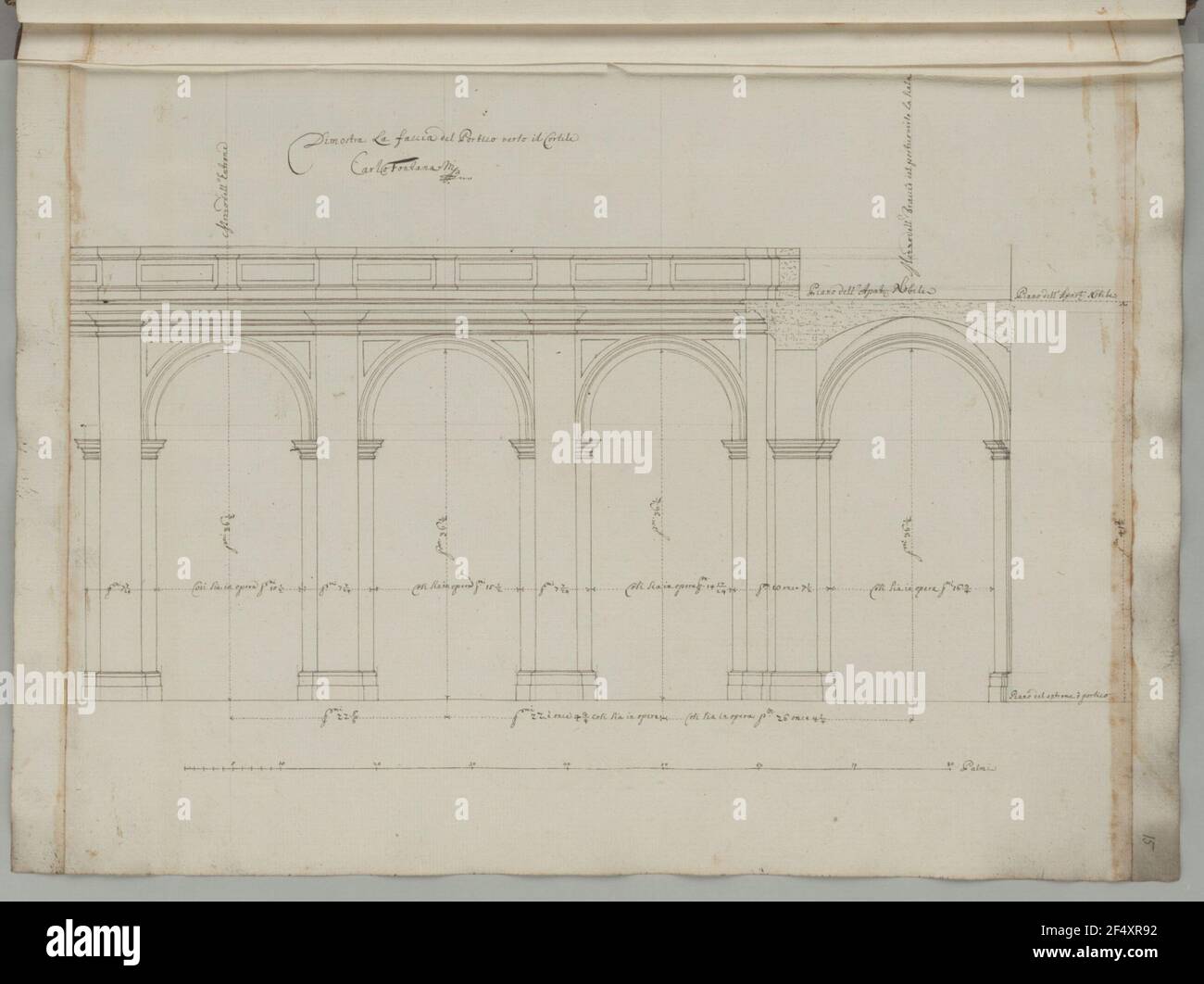 Rome, Palazzo Montecitorio, arcades, design, elevation and cut Stock ...