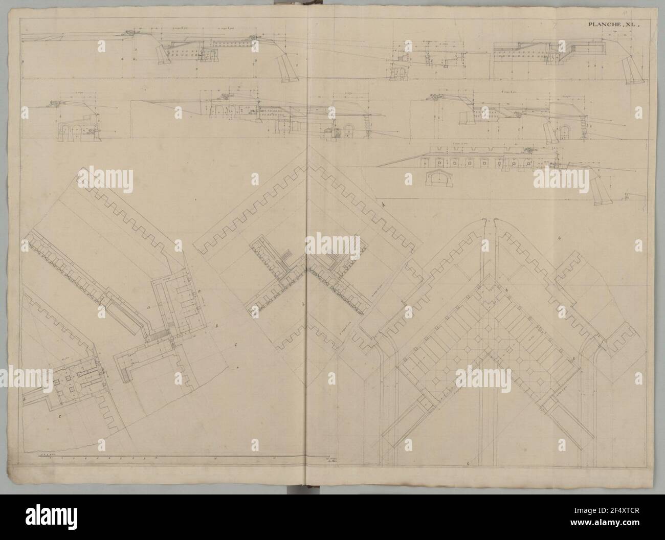 Fortress construction, ideal design, bastionairing, floor plans, cuts ...