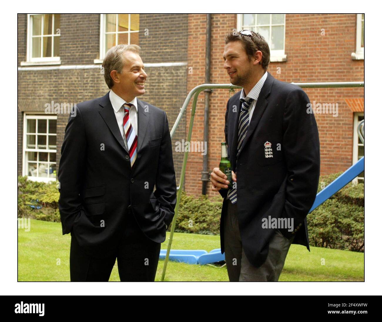 Tony Blair introduced to members of their cricket teams by Michael ...