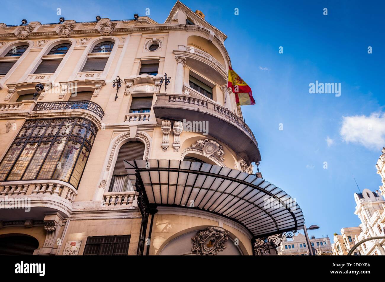 Facades of buildings on the Gran Via in Madrid in Castile, Spain Stock ...
