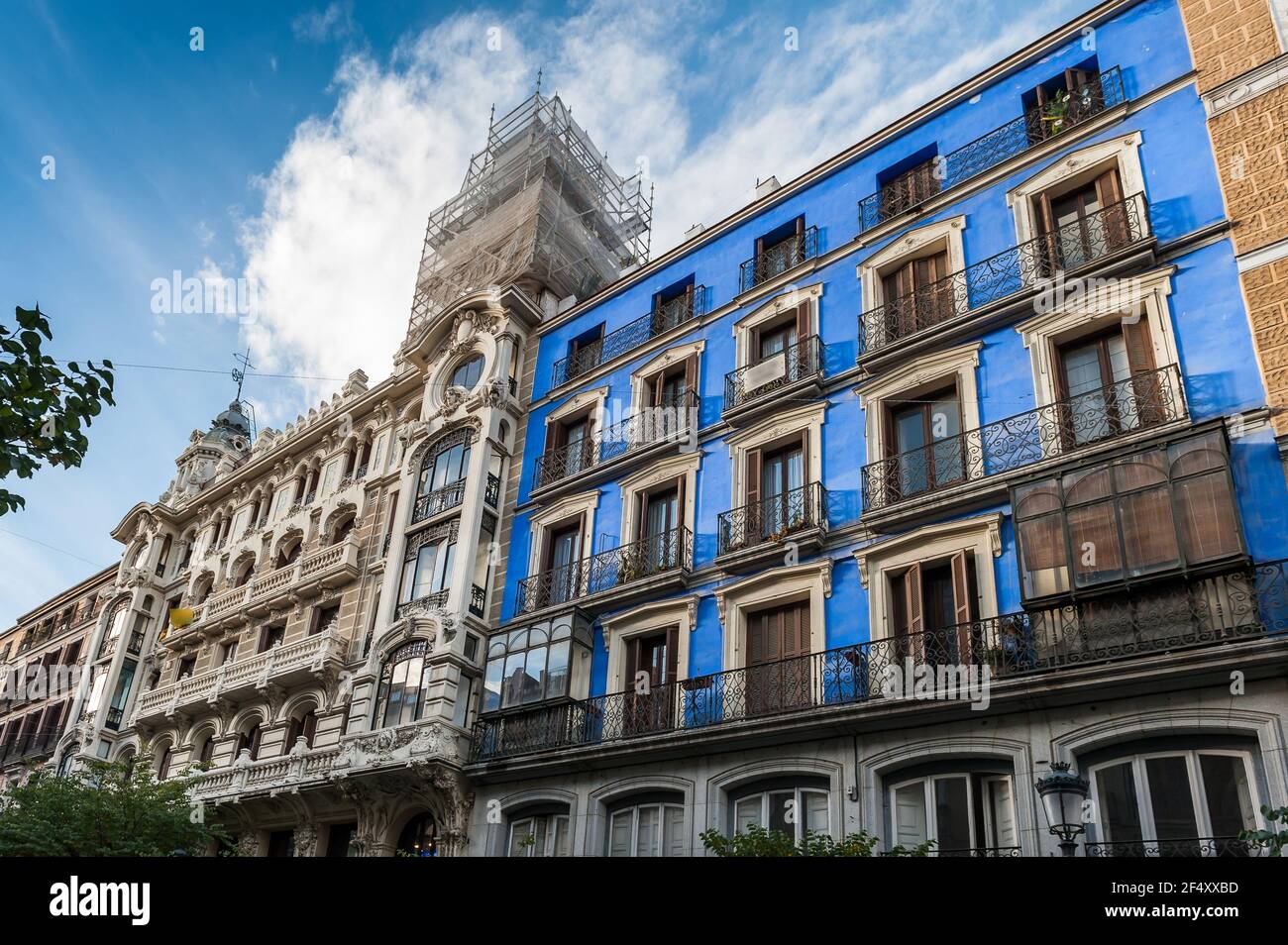 Facades of buildings on the Gran Via in Madrid in Castile, Spain Stock ...
