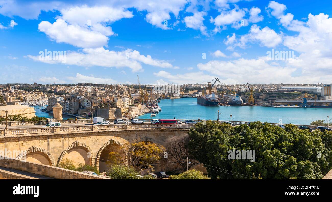 Bay of Valletta on the island of Malta, archipelago in southern Europe ...