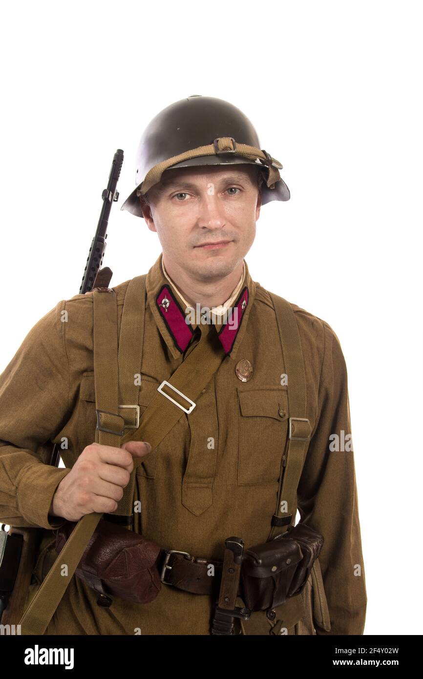 Male actor in the form of ordinary soldiers of the Russian army in the ...