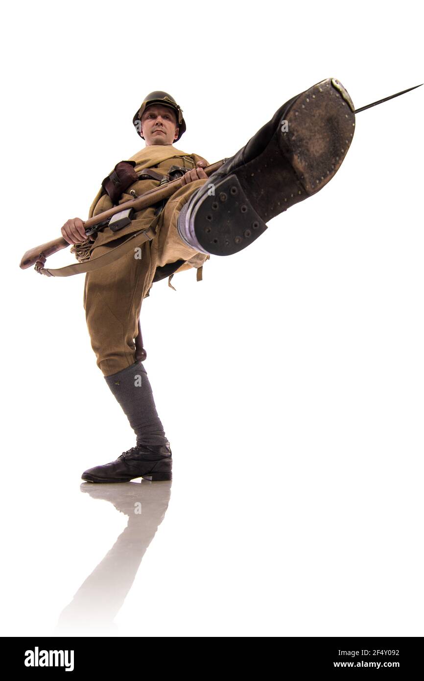 Male actor in the form of ordinary soldiers of the Russian army in the ...