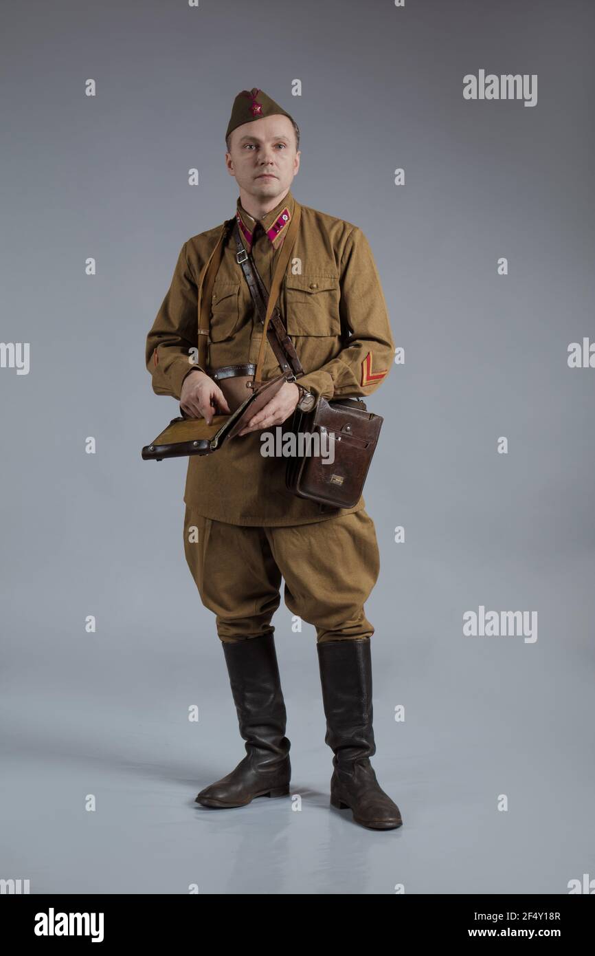 male actor in the form of an officer of the Red Army major during the ...