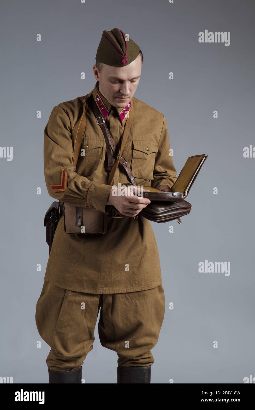 male actor in the form of an officer of the Red Army major during the ...