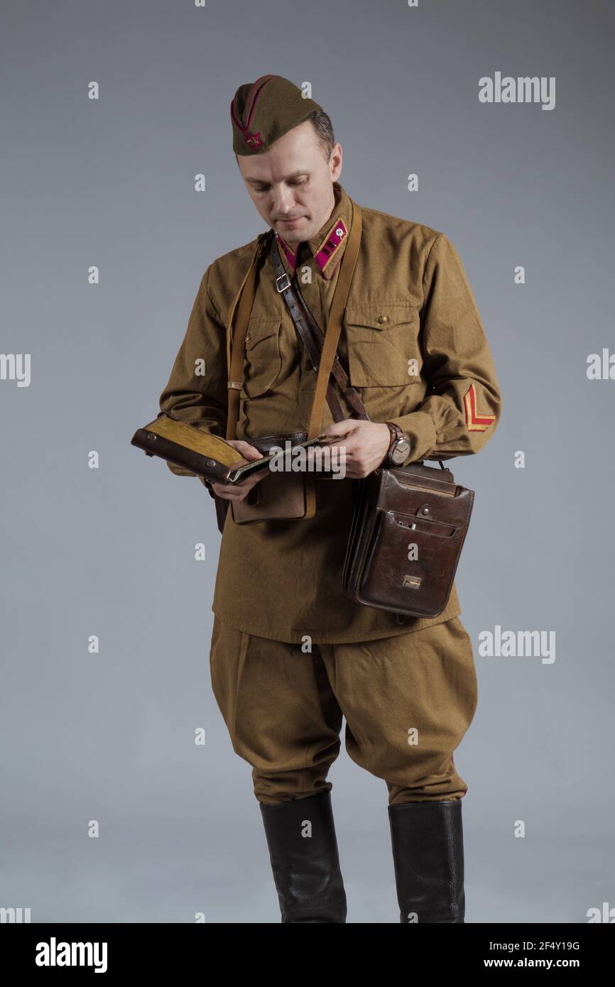male actor in the form of an officer of the Red Army major during the ...