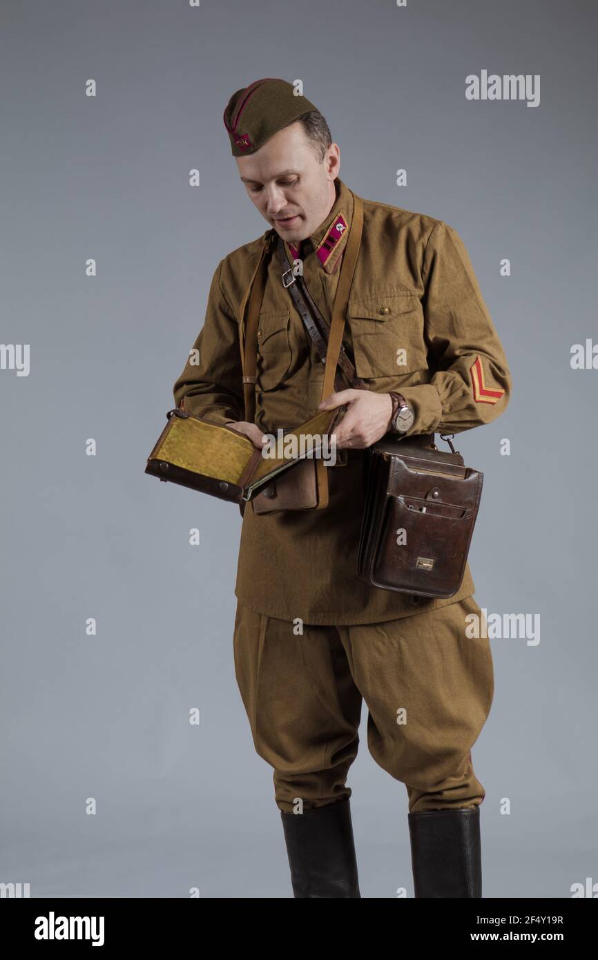 male actor in the form of an officer of the Red Army major during the ...