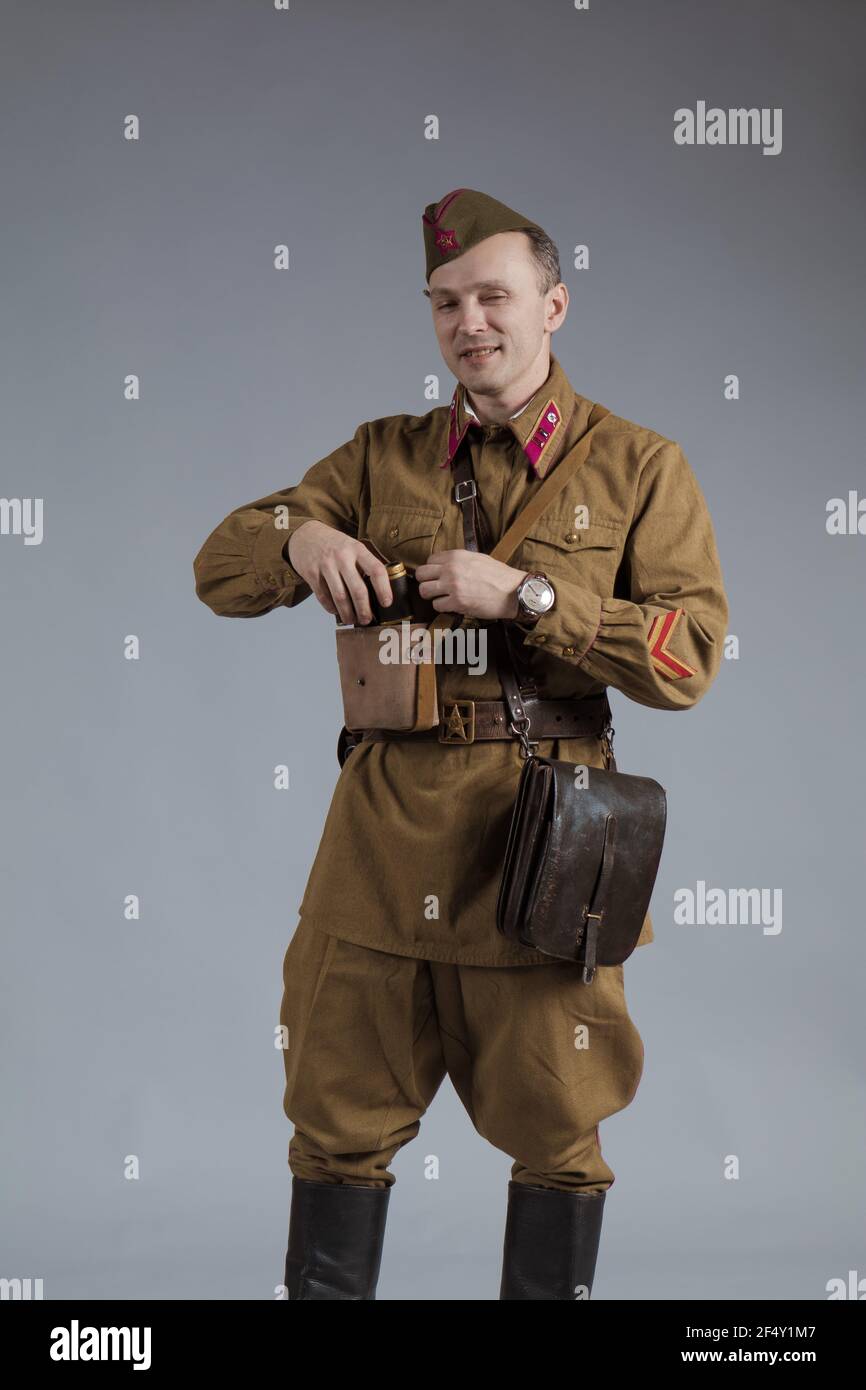 male actor in the form of an officer of the Red Army major during the ...
