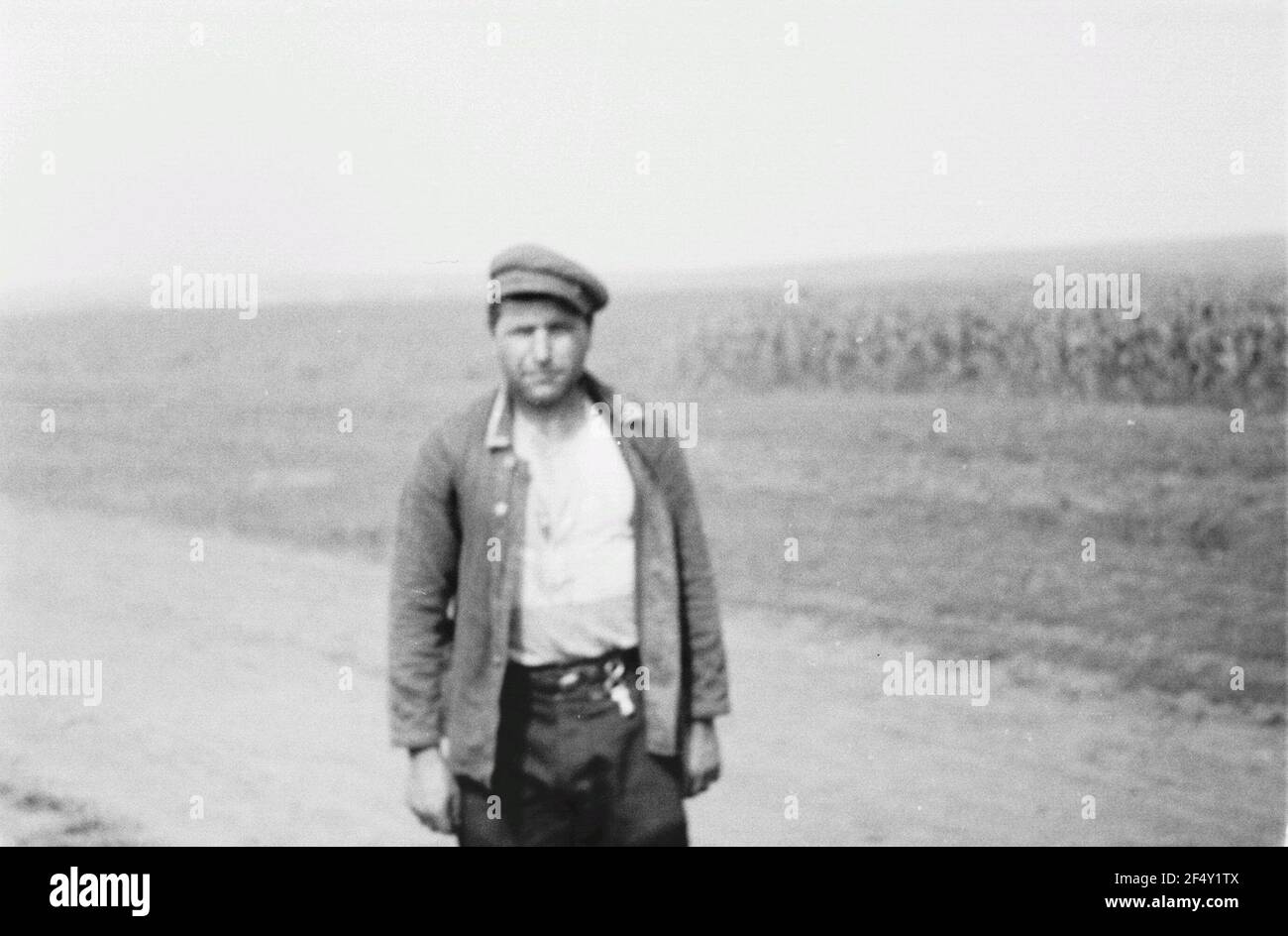 Second World War. Soviet Union. Portrait of a man in work jacket and ...
