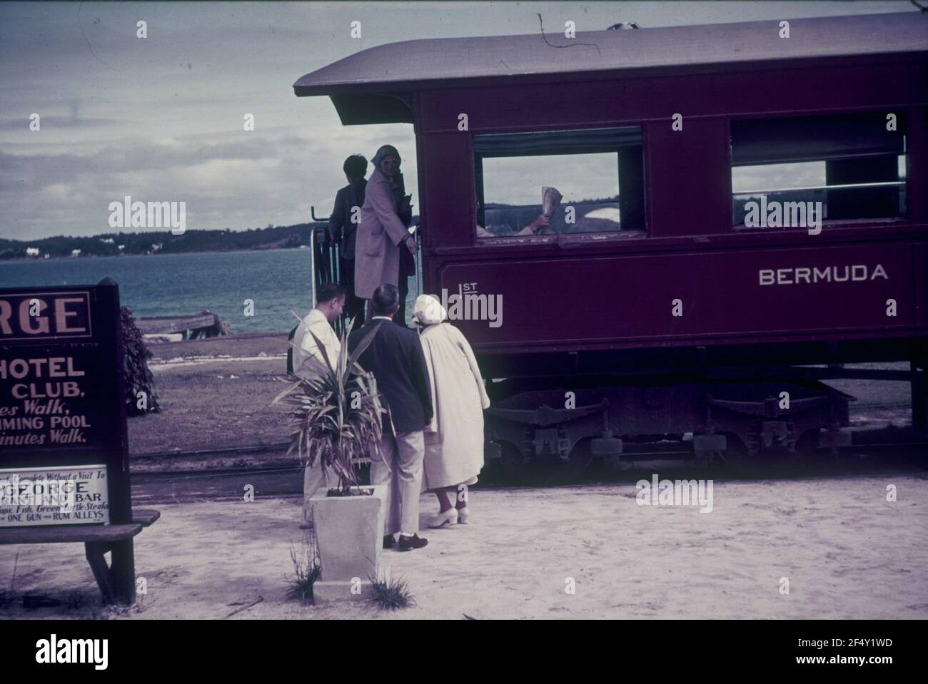 Travel photos Bermuda. Platform with tourists at a train of Bermuda ...