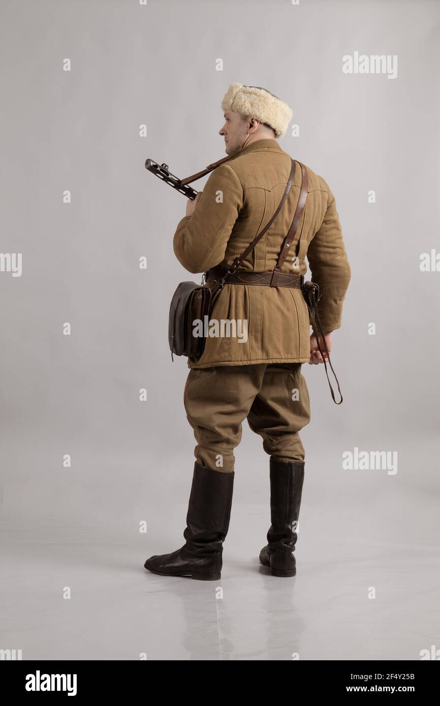 male actor in the winter uniform of an officer of the Red Army period ...
