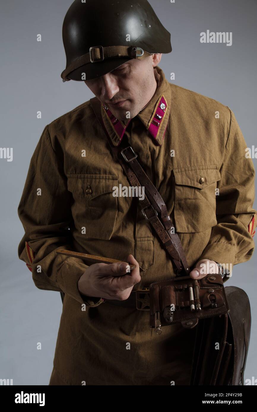 male actor in the form of an officer of the Red Army major during the ...