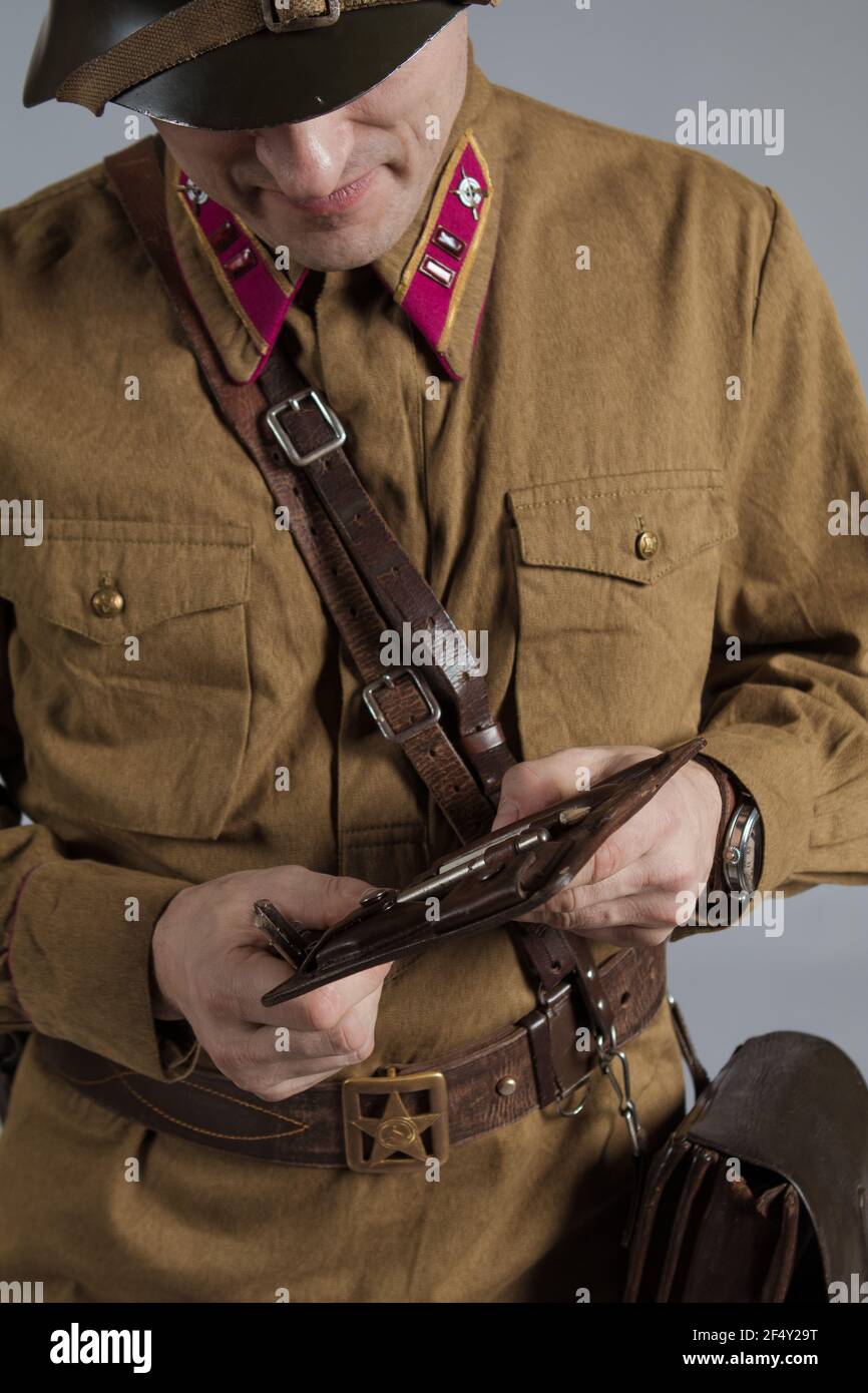 male actor in the form of an officer of the Red Army major during the ...