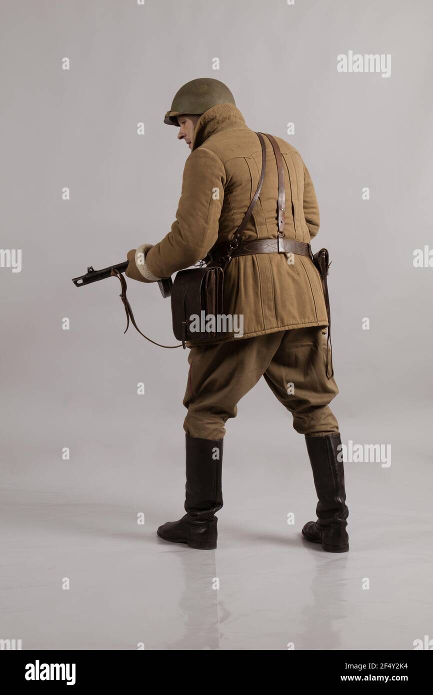 male actor in the winter uniform of an officer of the Red Army period ...