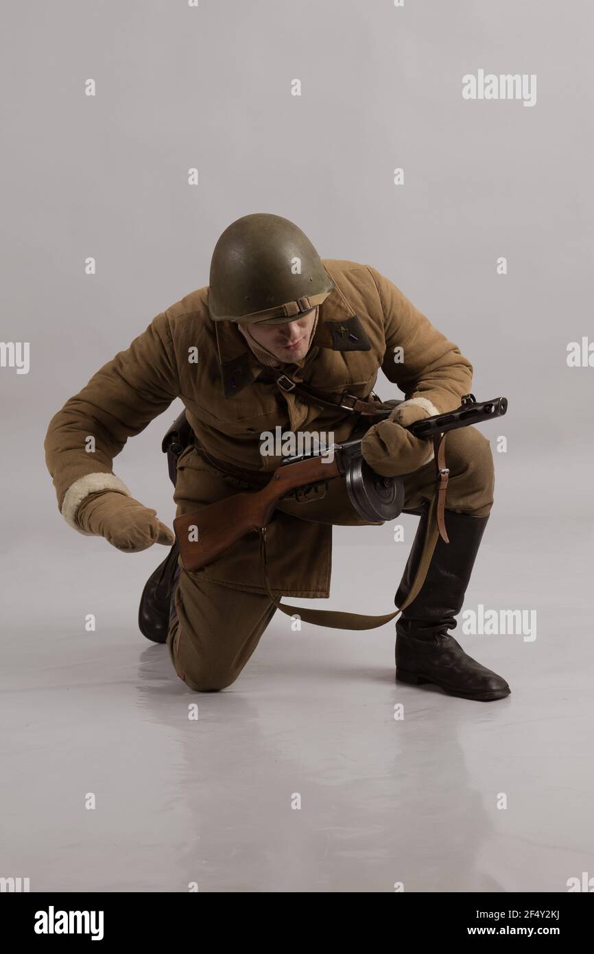 male actor in the winter uniform of an officer of the Red Army period ...