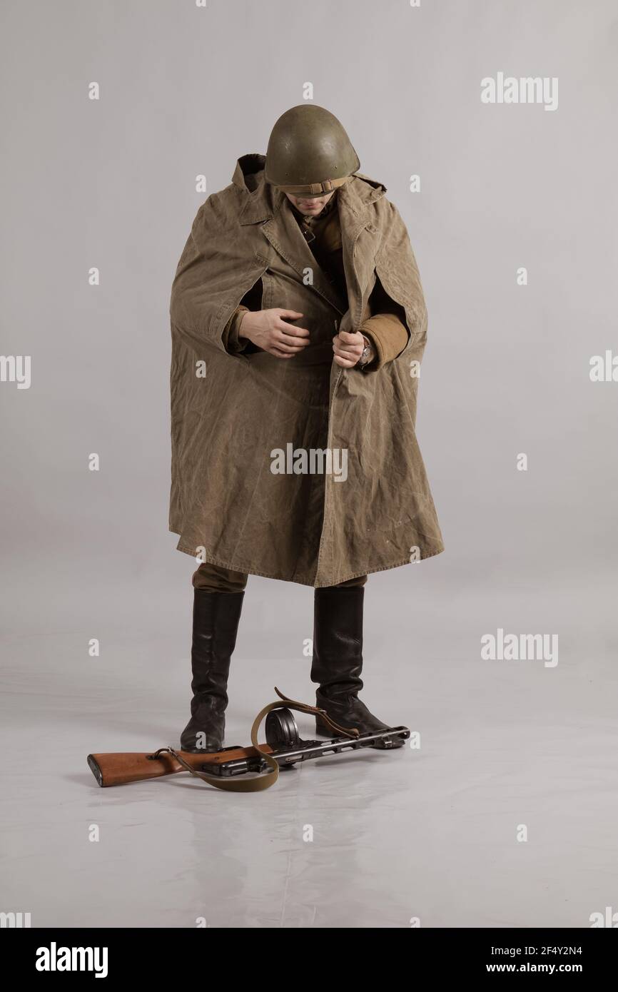 male actor in the winter uniform of an officer of the Red Army period ...
