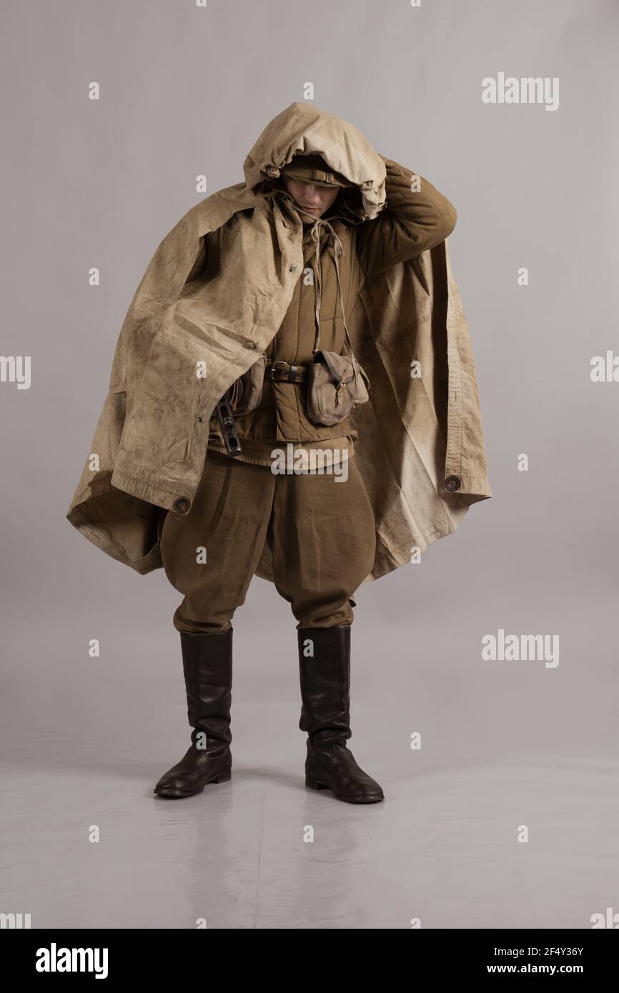 male actor in the military uniform of an officer of the Soviet Army ...