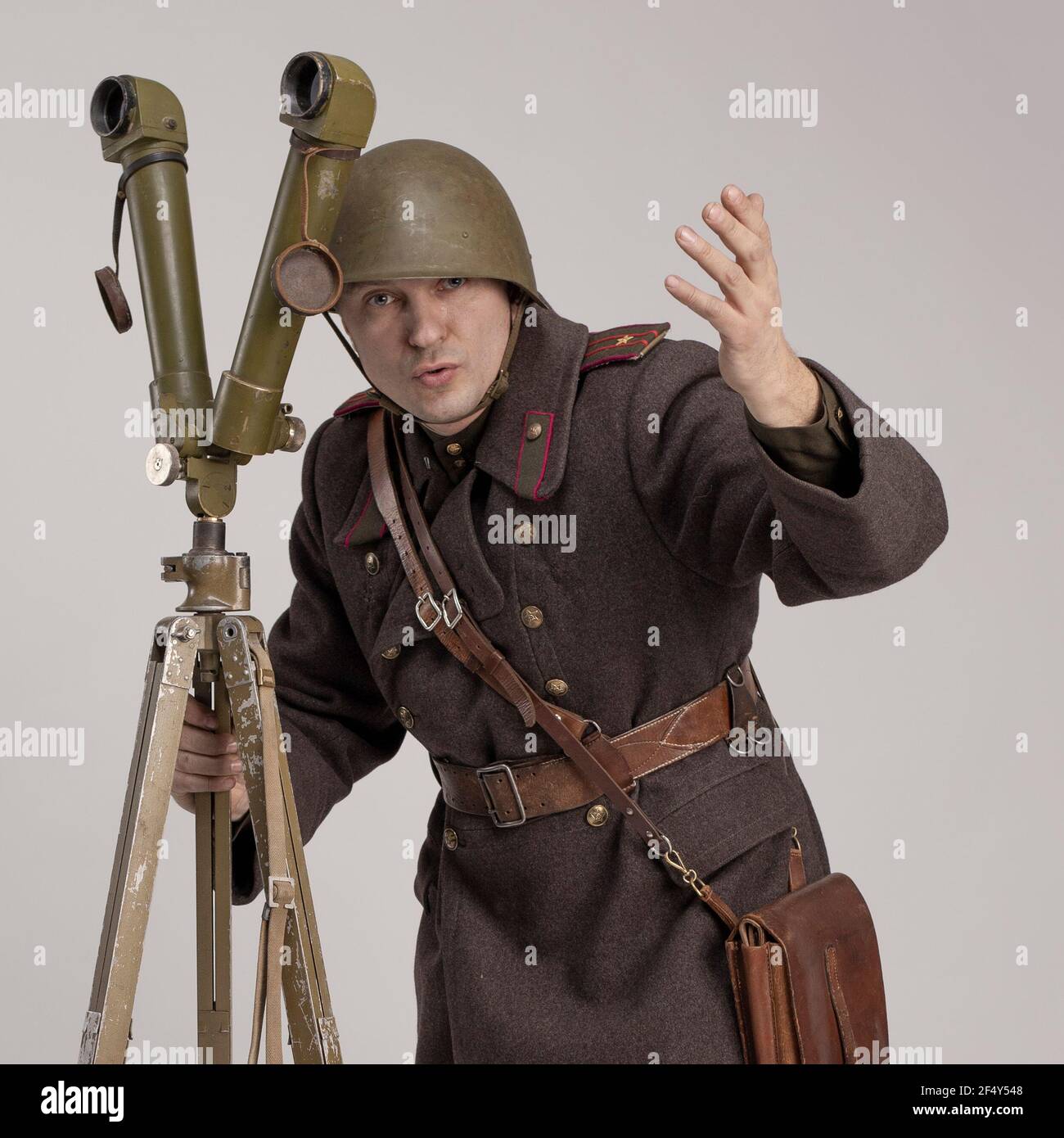 Actor man in an old military uniform and camouflage clothing of a ...