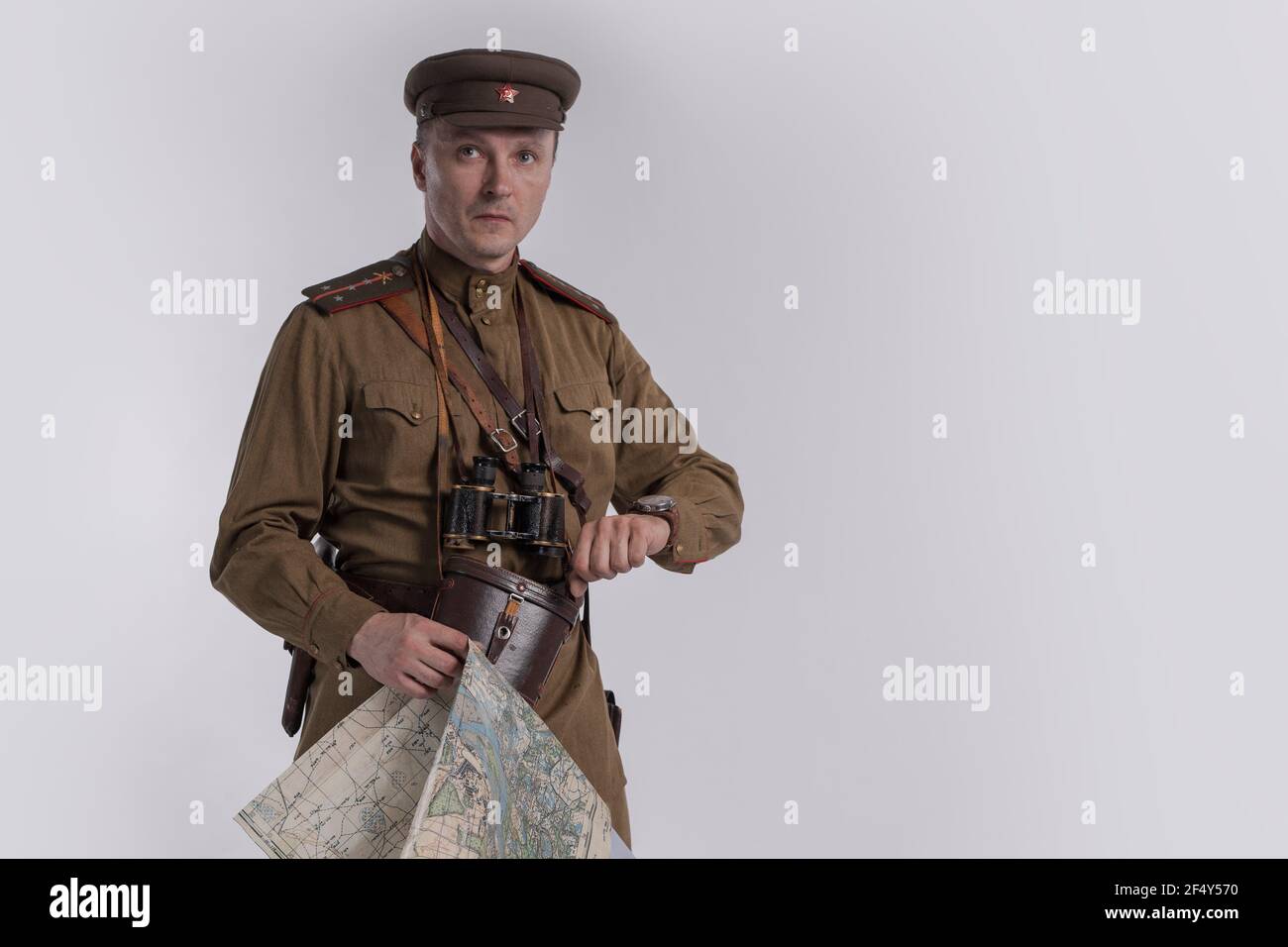 Male actor in the uniform of a Soviet Army officer during World War II ...