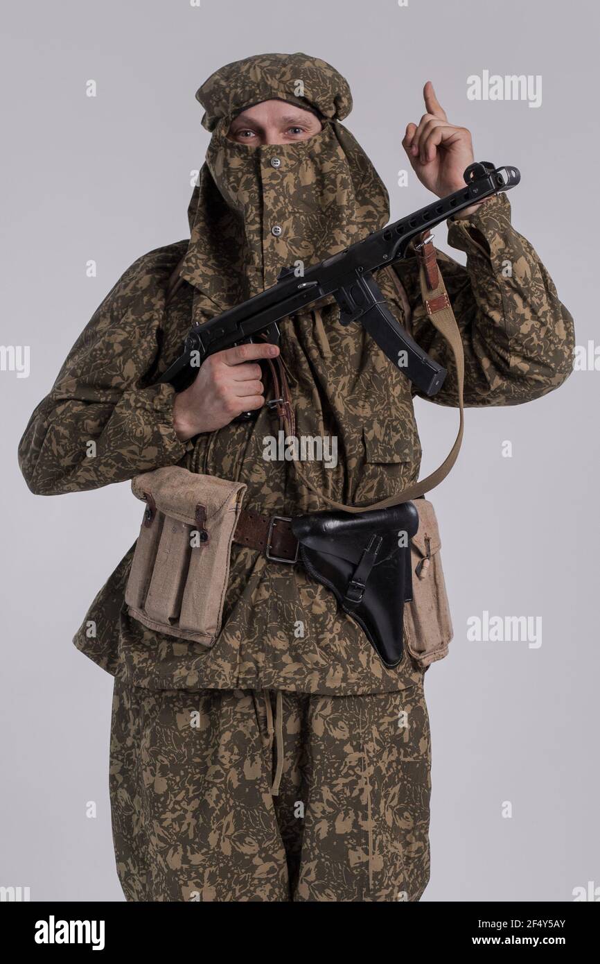 Male actor in the uniform of an officer of the army reconnaissance ...