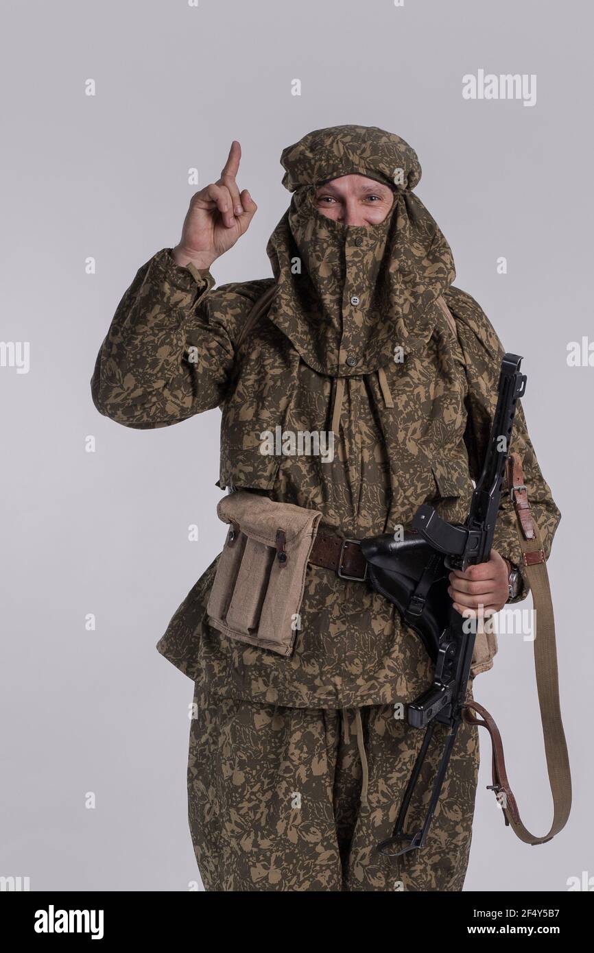 Male actor in the uniform of an officer of the army reconnaissance ...