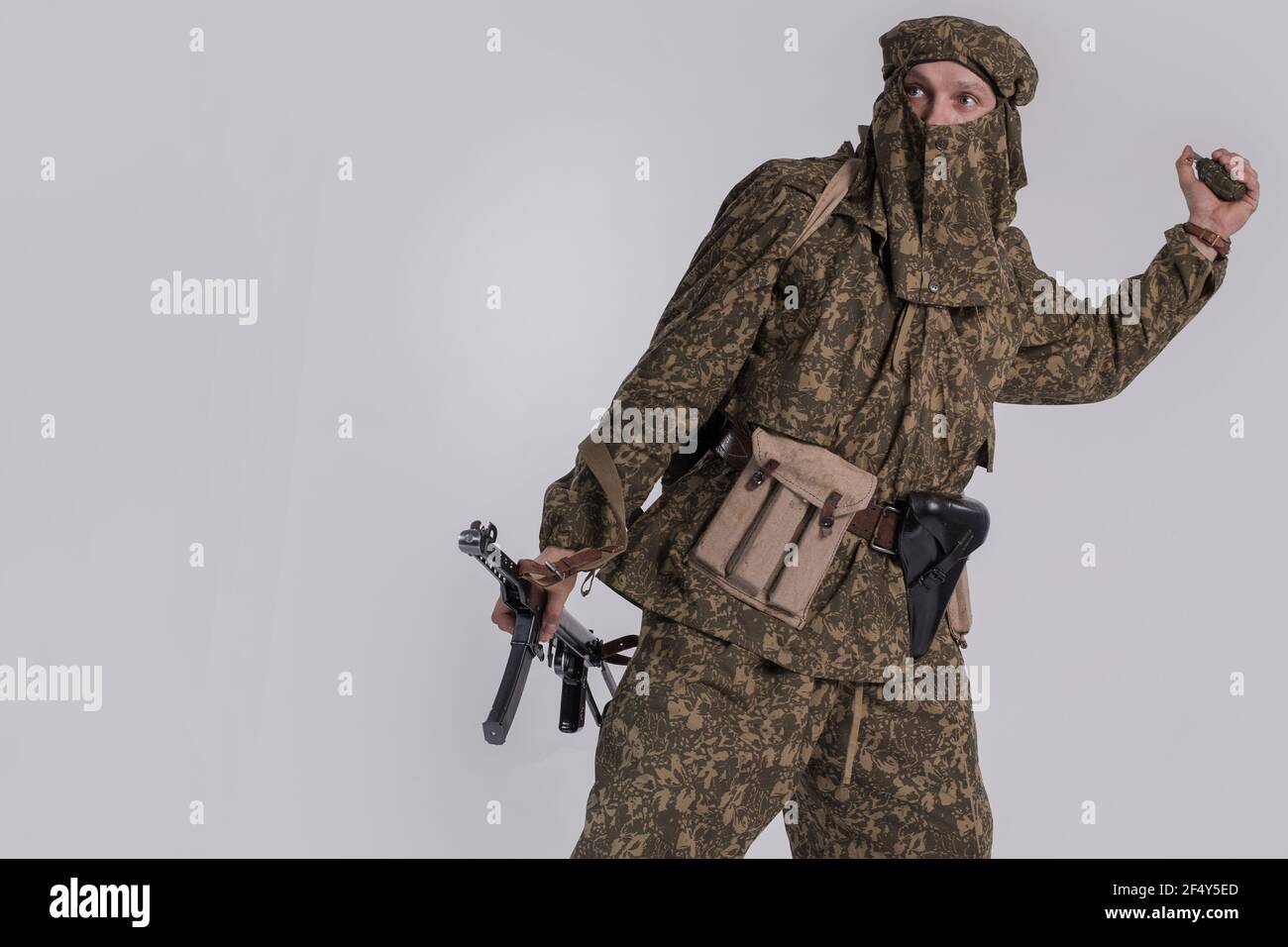 Male actor in the uniform of an officer of the army reconnaissance ...