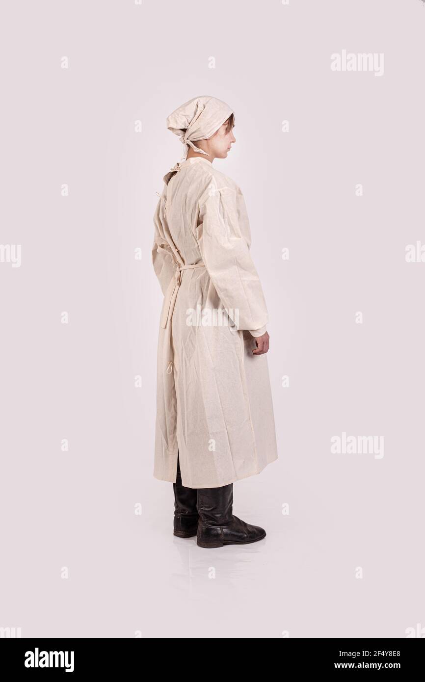 Young woman in white medical clothes, doctor or nurse of the Soviet ...