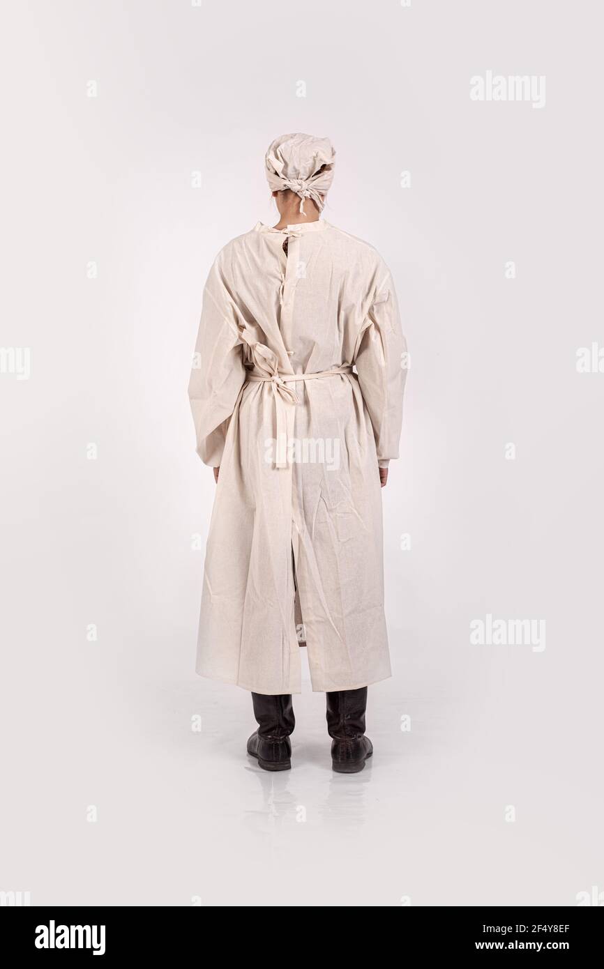 Young woman in white medical clothes, doctor or nurse of the Soviet ...