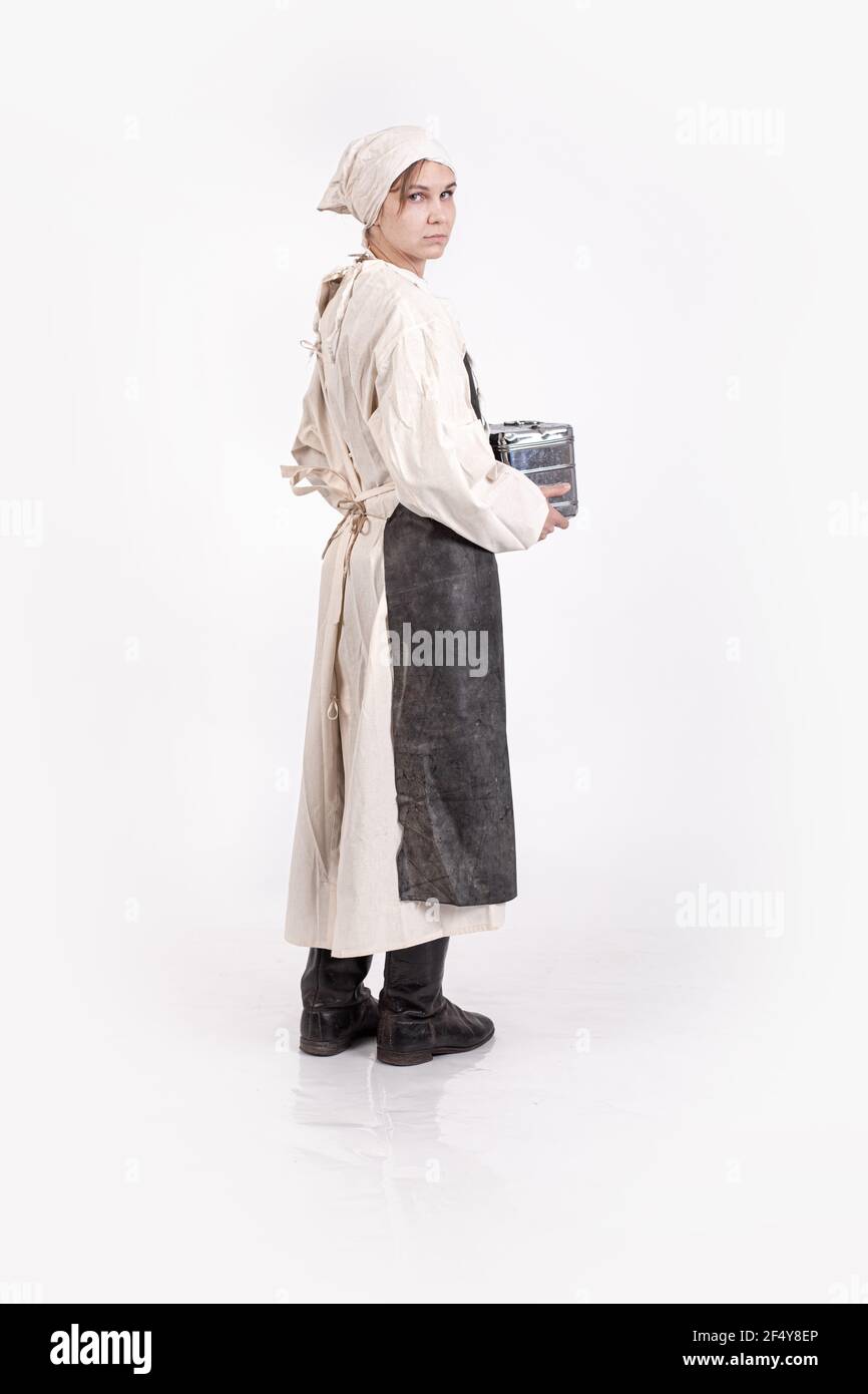 Young woman in white medical clothes, doctor or nurse of the Soviet ...