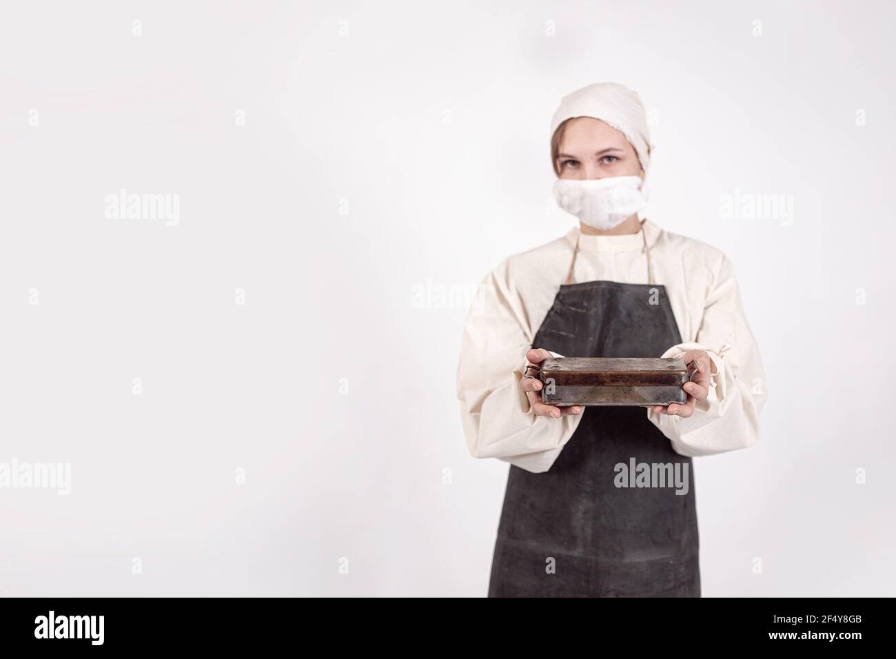 Young woman in white medical clothes, doctor or nurse of the Soviet ...