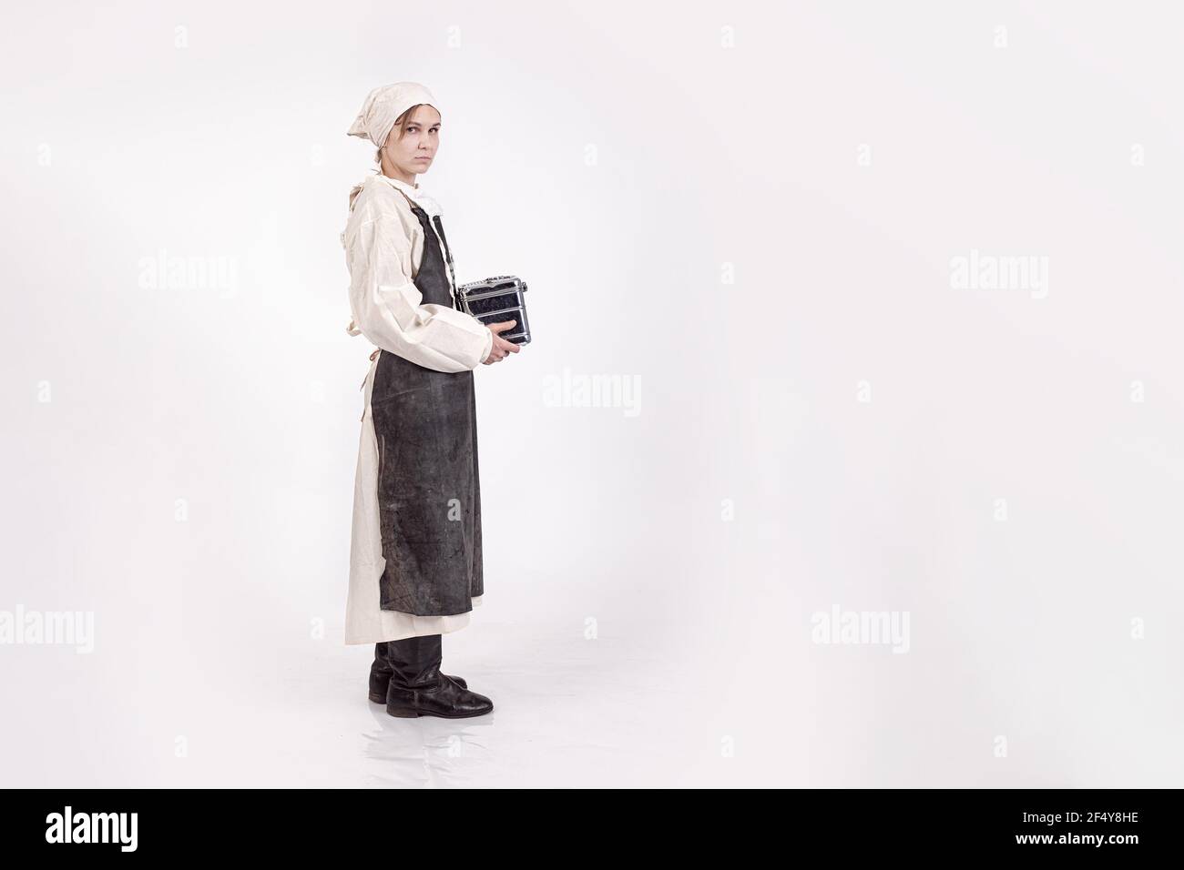 Young woman in white medical clothes, doctor or nurse of the Soviet ...