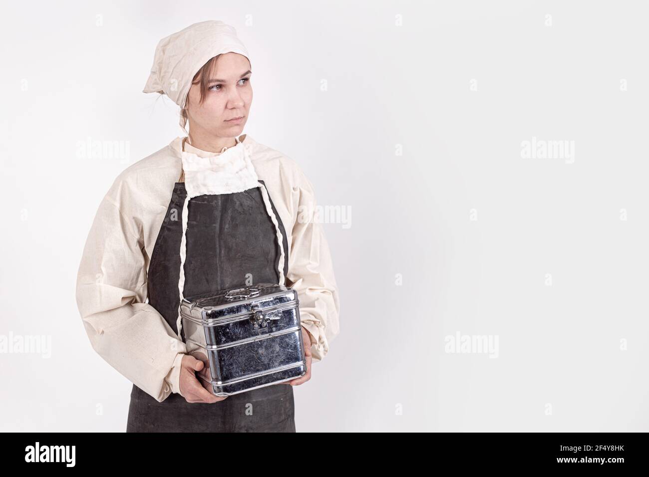 Young woman in white medical clothes, doctor or nurse of the Soviet ...