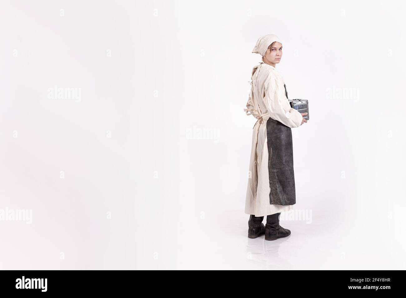 Young woman in white medical clothes, doctor or nurse of the Soviet ...