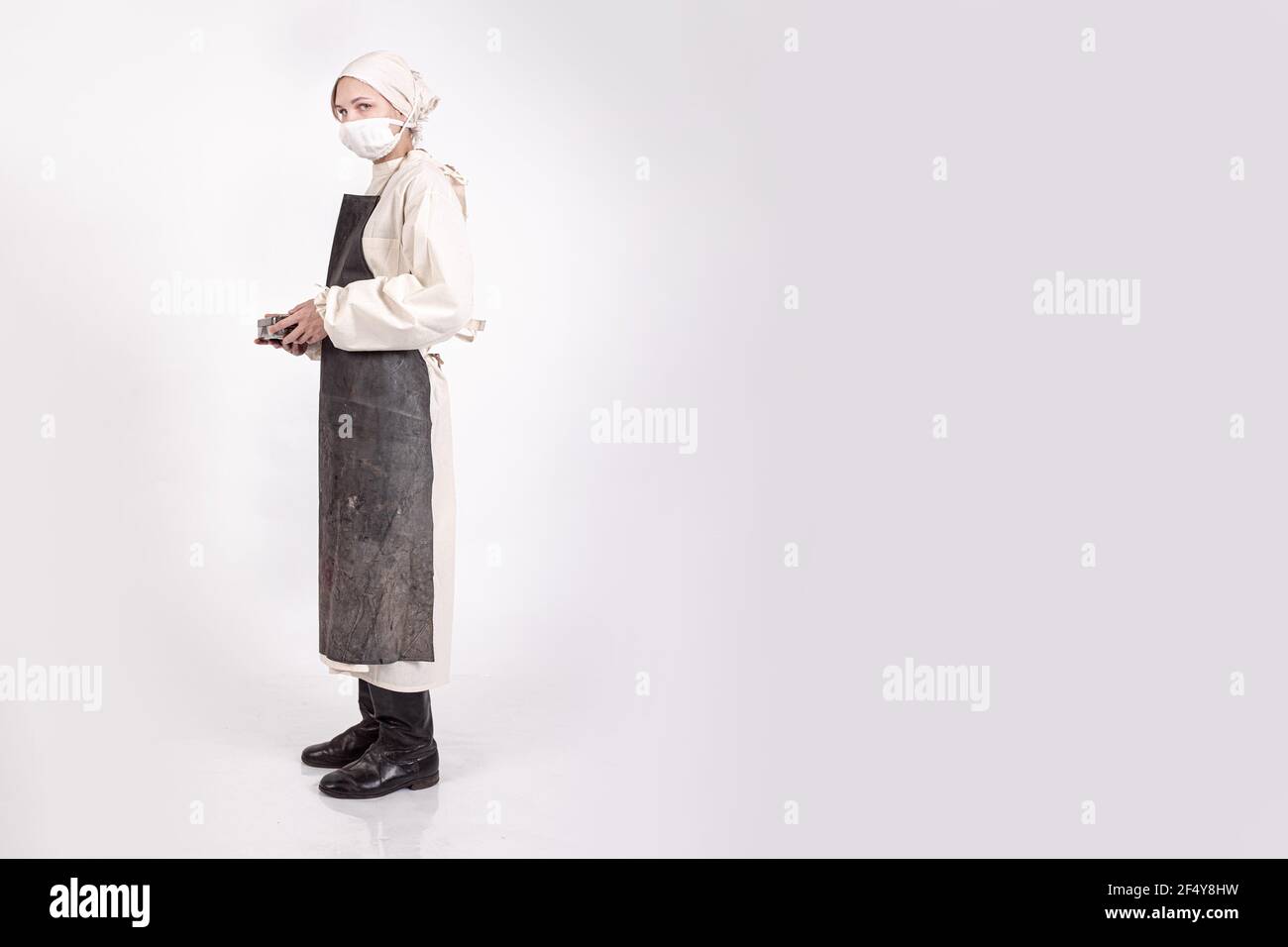 Young woman in white medical clothes, doctor or nurse of the Soviet ...