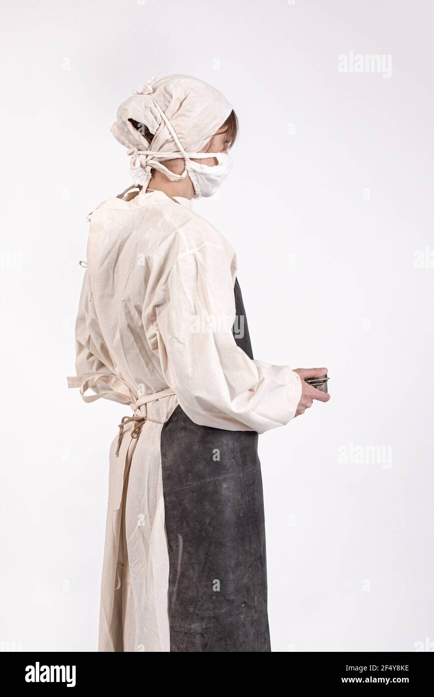 Young woman in white medical clothes, doctor or nurse of the Soviet ...