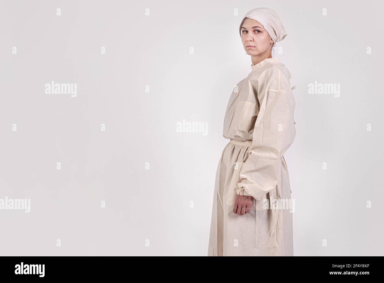 Young woman in white medical clothes, doctor or nurse of the Soviet ...