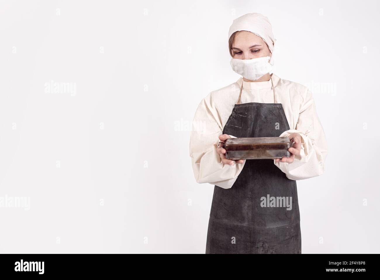 Young woman in white medical clothes, doctor or nurse of the Soviet ...