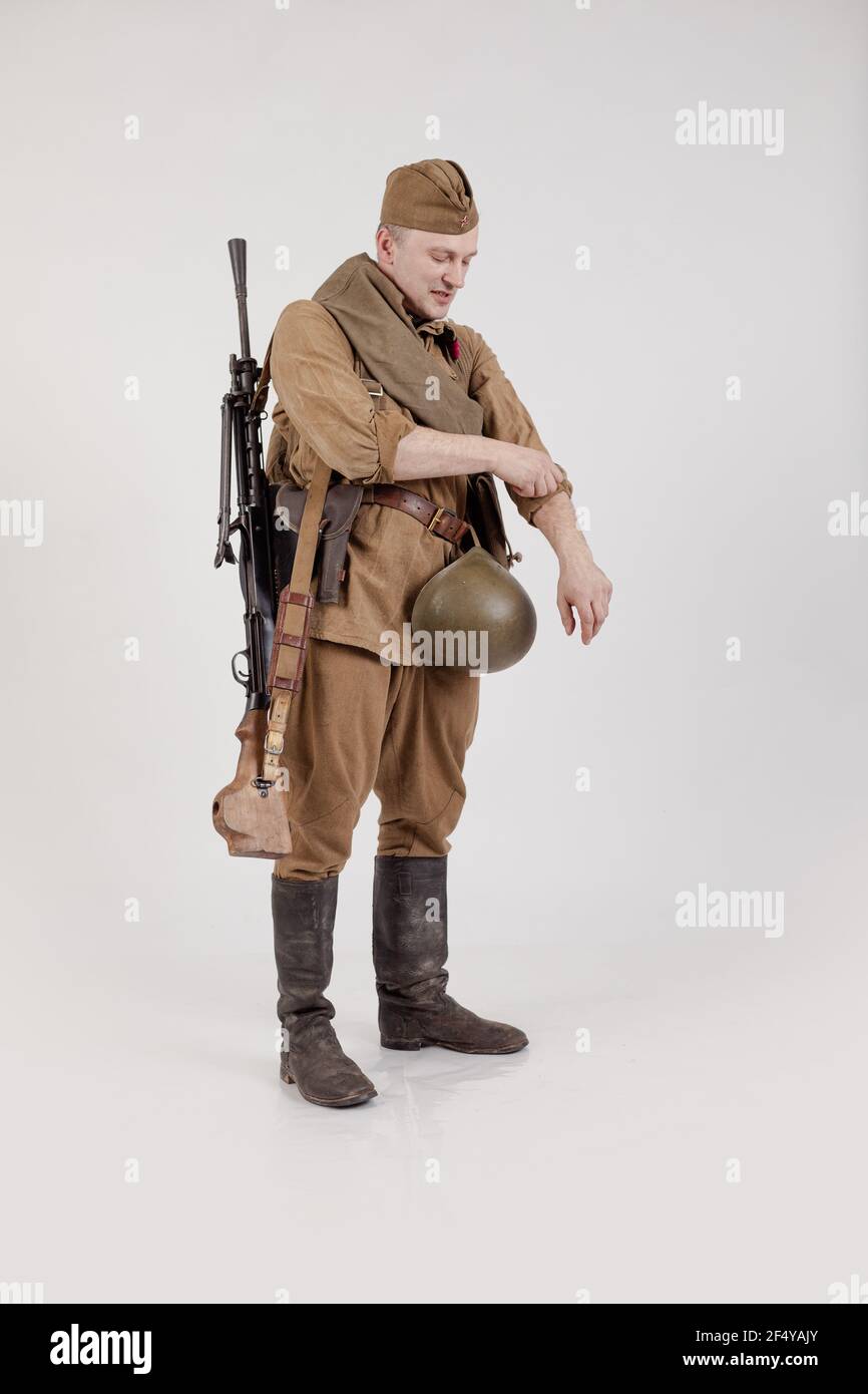 Soviet soldier red star helmet rifle hi-res stock photography and ...