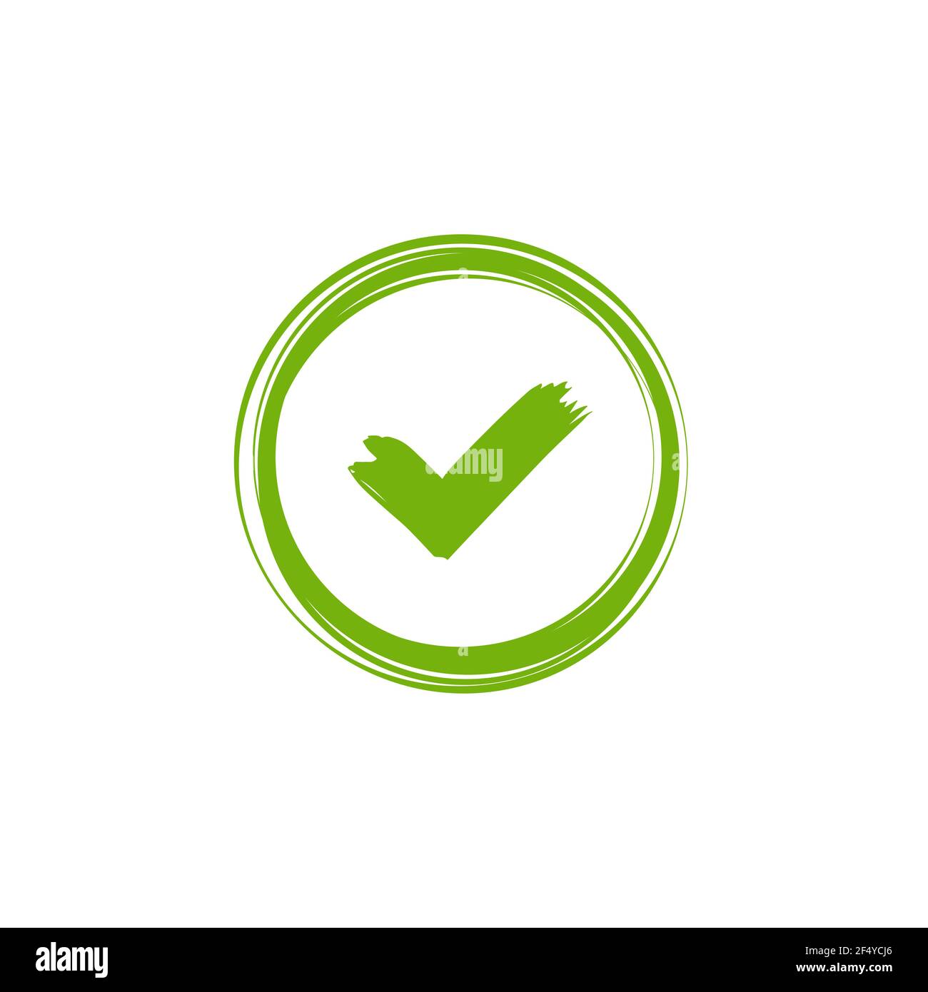 Valid Seal hand drawn icon. Green brush painted tick in circle. Flat OK ...
