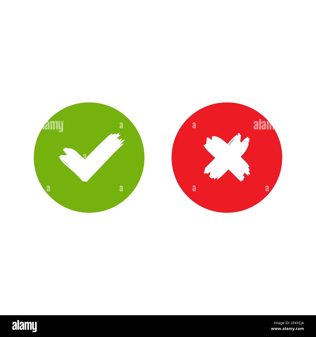 Set of check mark icons. green hand drawn tick and red cross. Flat ...