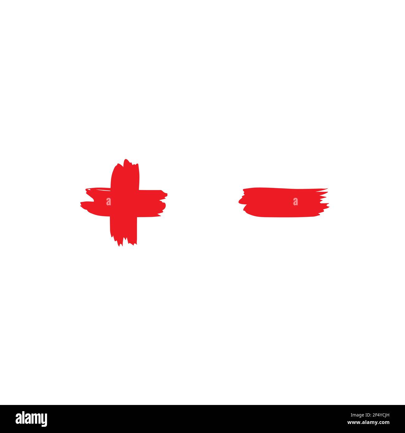 Plus and minus paint drawn buttons. flat vector icons isolated on white ...