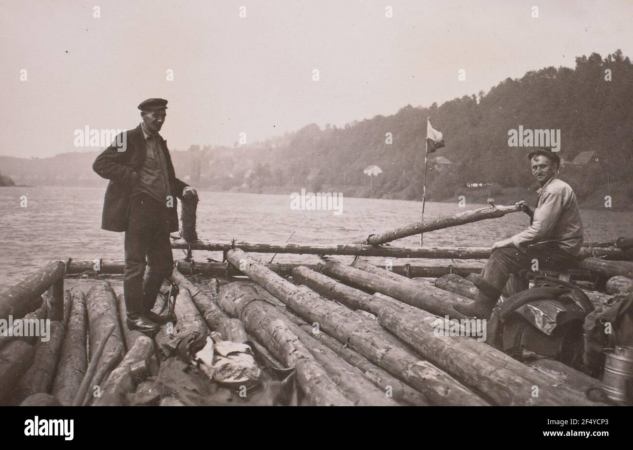 Floating raft on the Elbe. Two rafts on the pasps (= rowing Stock Photo ...