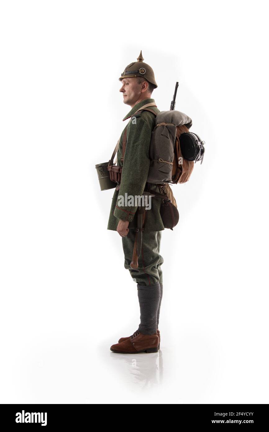 Actor in the form of a German infantryman from the times of the First ...