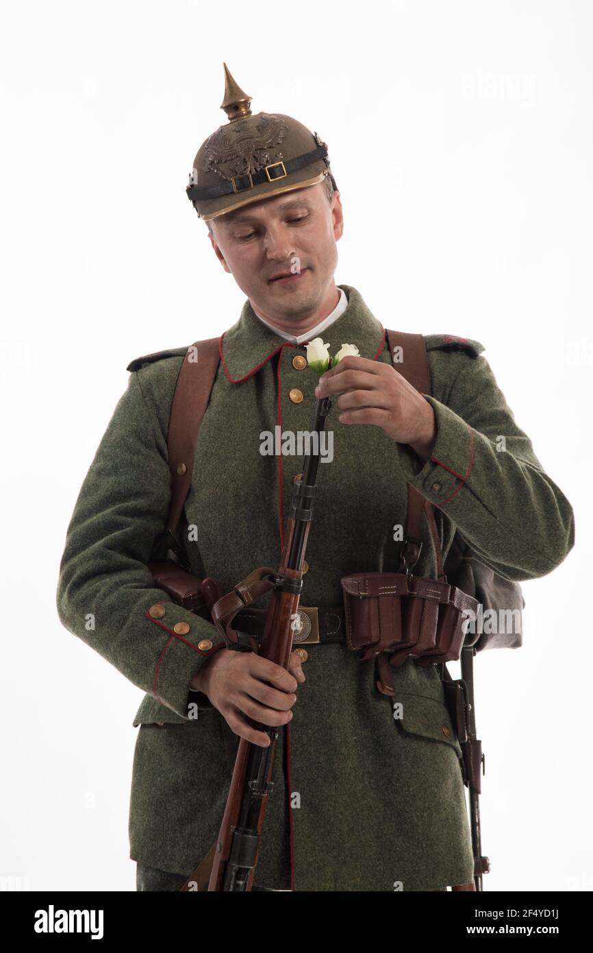 Actor in the form of a German infantryman from the times of the First ...
