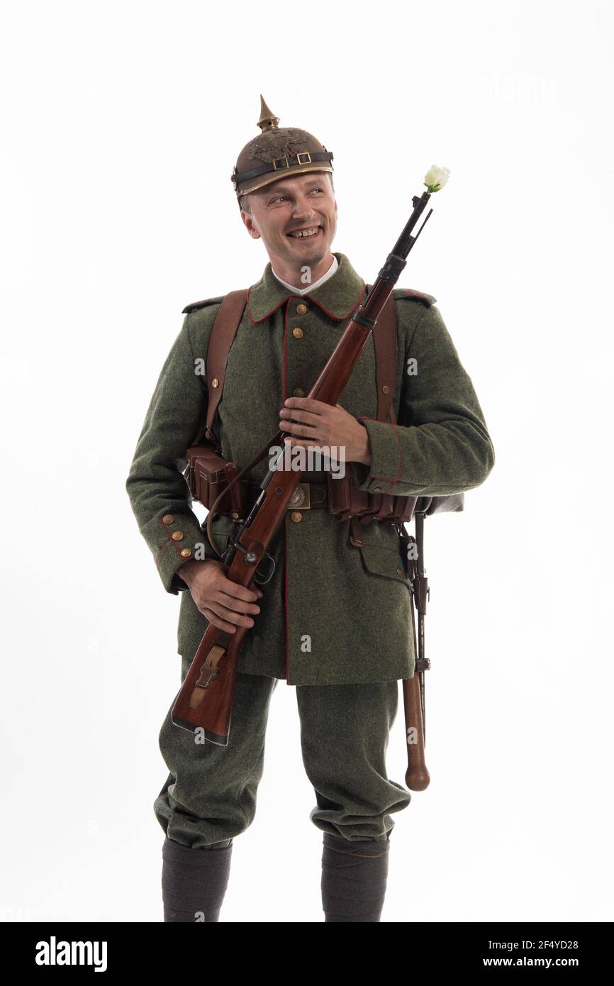 Actor in the form of a German infantryman from the times of the First ...