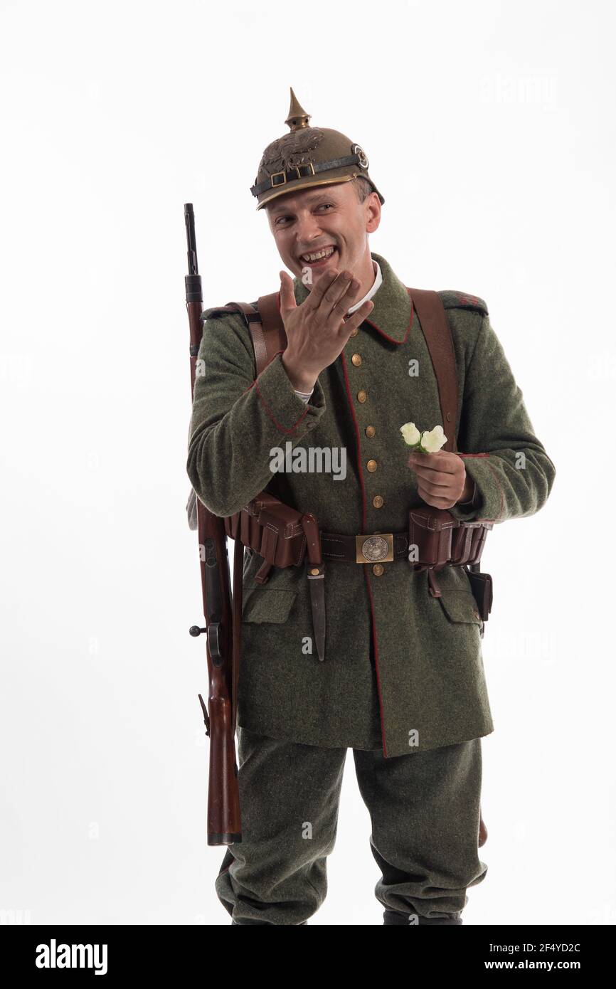 Actor in the form of a German infantryman from the times of the First ...