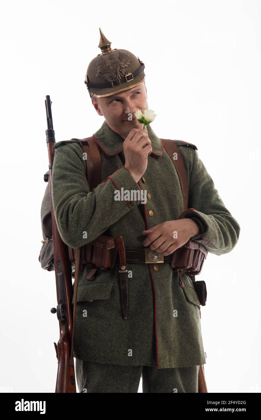 Actor in the form of a German infantryman from the times of the First ...