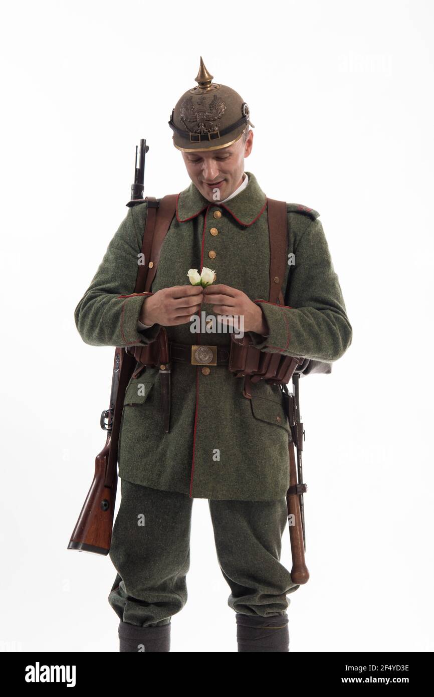 Actor in the form of a German infantryman from the times of the First ...